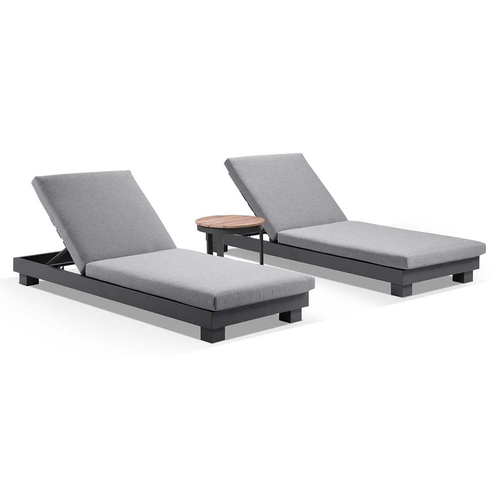 Santorini Aluminium Sun Lounge Set in Charcoal w/ Round Table - Twin ...