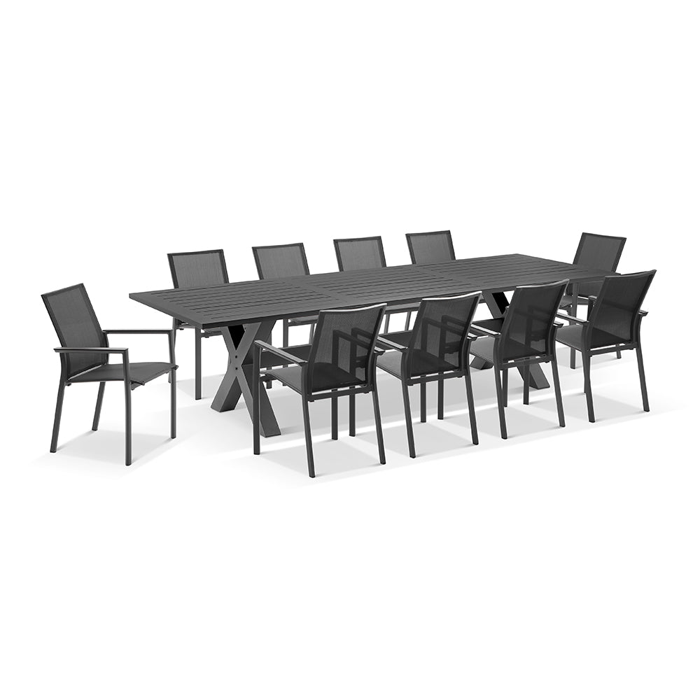 Tahitian 3m Aluminium Dining Table with 10 Patonga Dining Chairs ...
