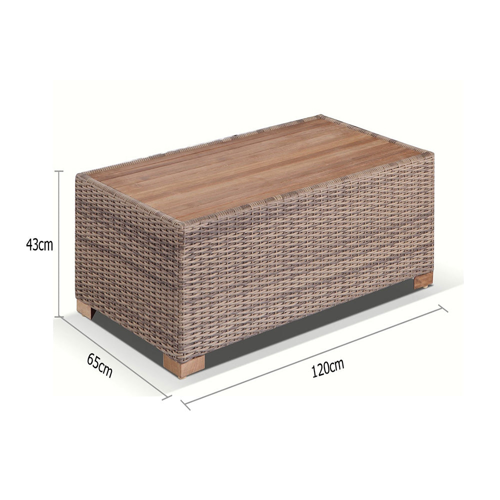 Java Outdoor Wicker Teak Top Rectangle Coffee Table
